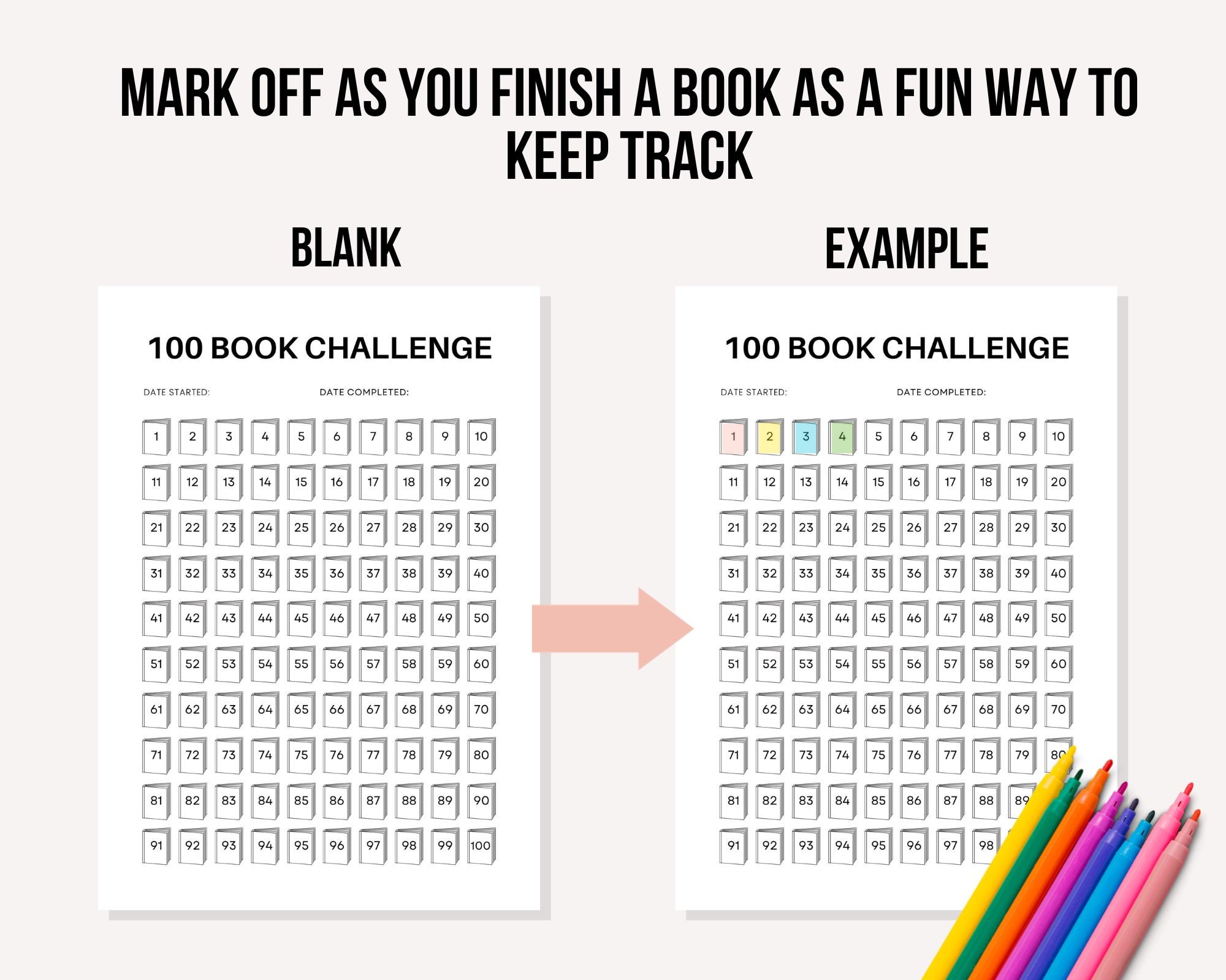 100 Book Reading Challenge Printable Book Tracker, Book Reading Log, Book Challenge Printable ...