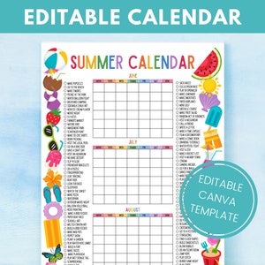 Printable Summer Calendar 2025 Summer Activities Calendar Summer ...