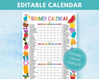 2025 Beach Summer Bucket List Printable Calendar - Etsy