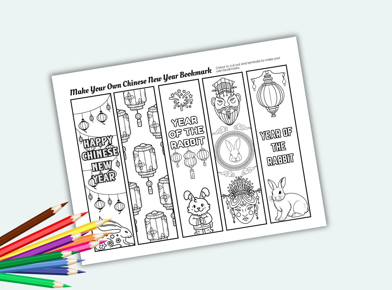 Year of the Rabbit Chinese New Year Coloring Bookmarks Printable Year ...