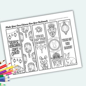 Year of the Rabbit Chinese New Year Coloring Bookmarks Printable Year ...