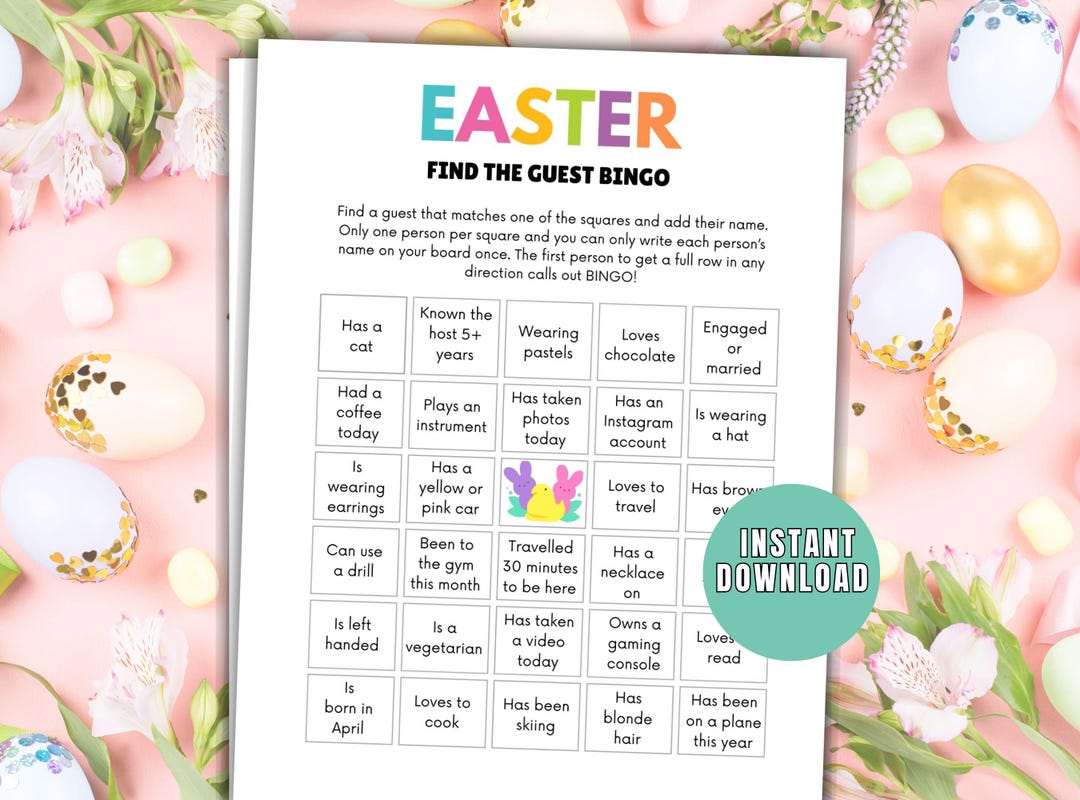 Easter Find the Guest Bingo Printable Easter Party Game Find Someone ...