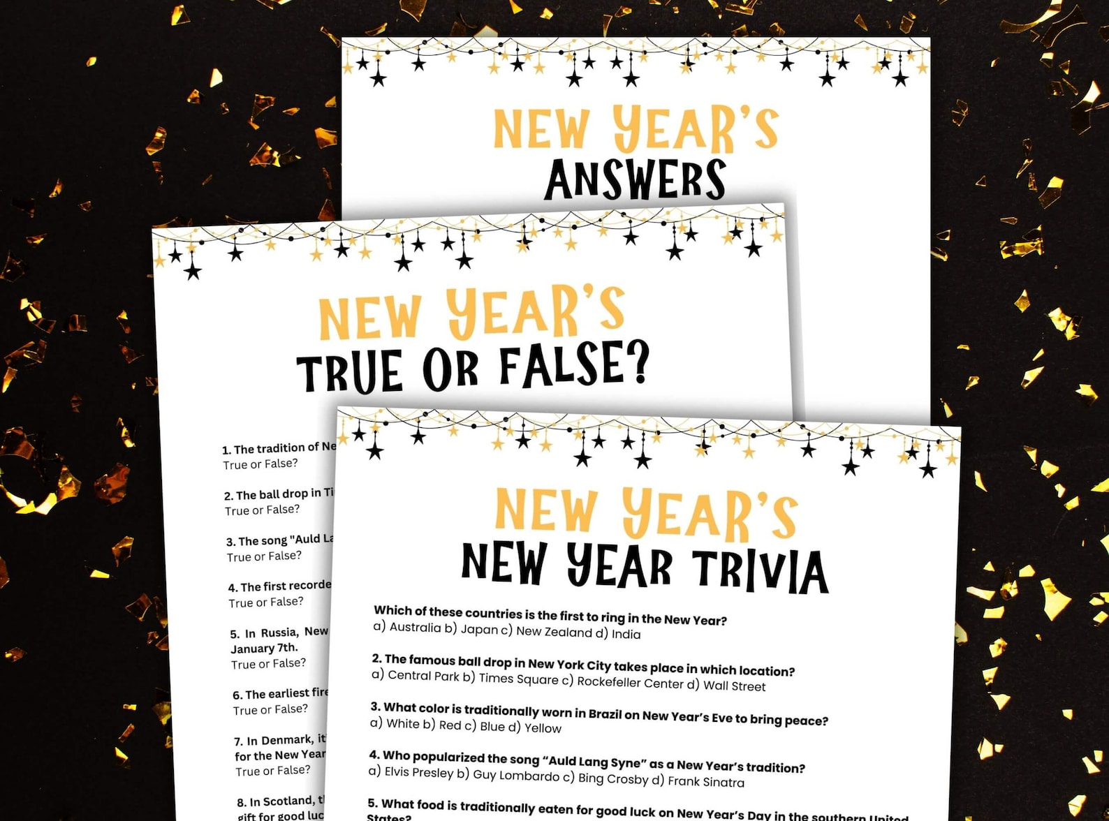 New Years Trivia Game Printable New Years Eve Game New Years Eve Trivia ...