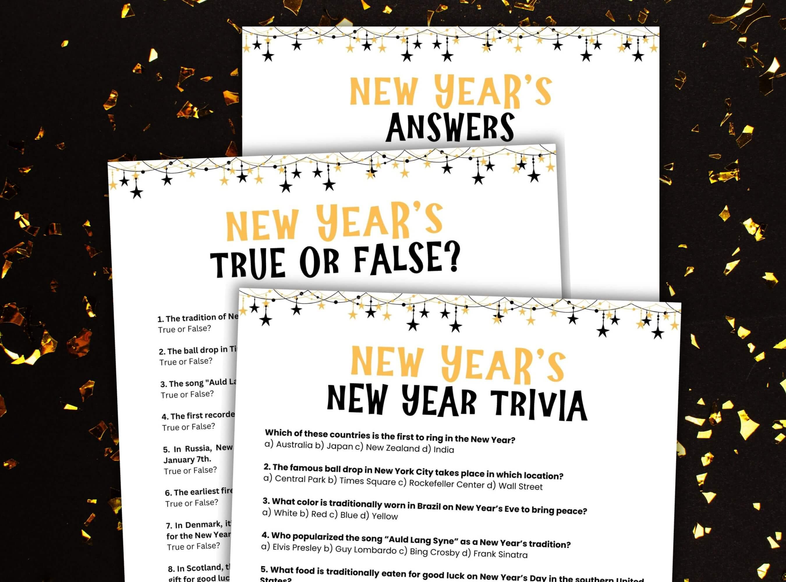 New Years Trivia Game Printable New Years Eve Game New Years Eve Trivia ...