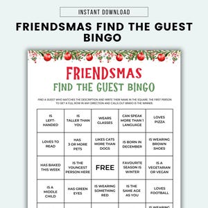 Friendsmas Find the Guest Bingo Printable Christmas Game Christmas Find ...