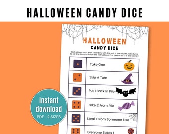 Roll a Halloween Candy Dice Game, Halloween Printable Games for Kids ...