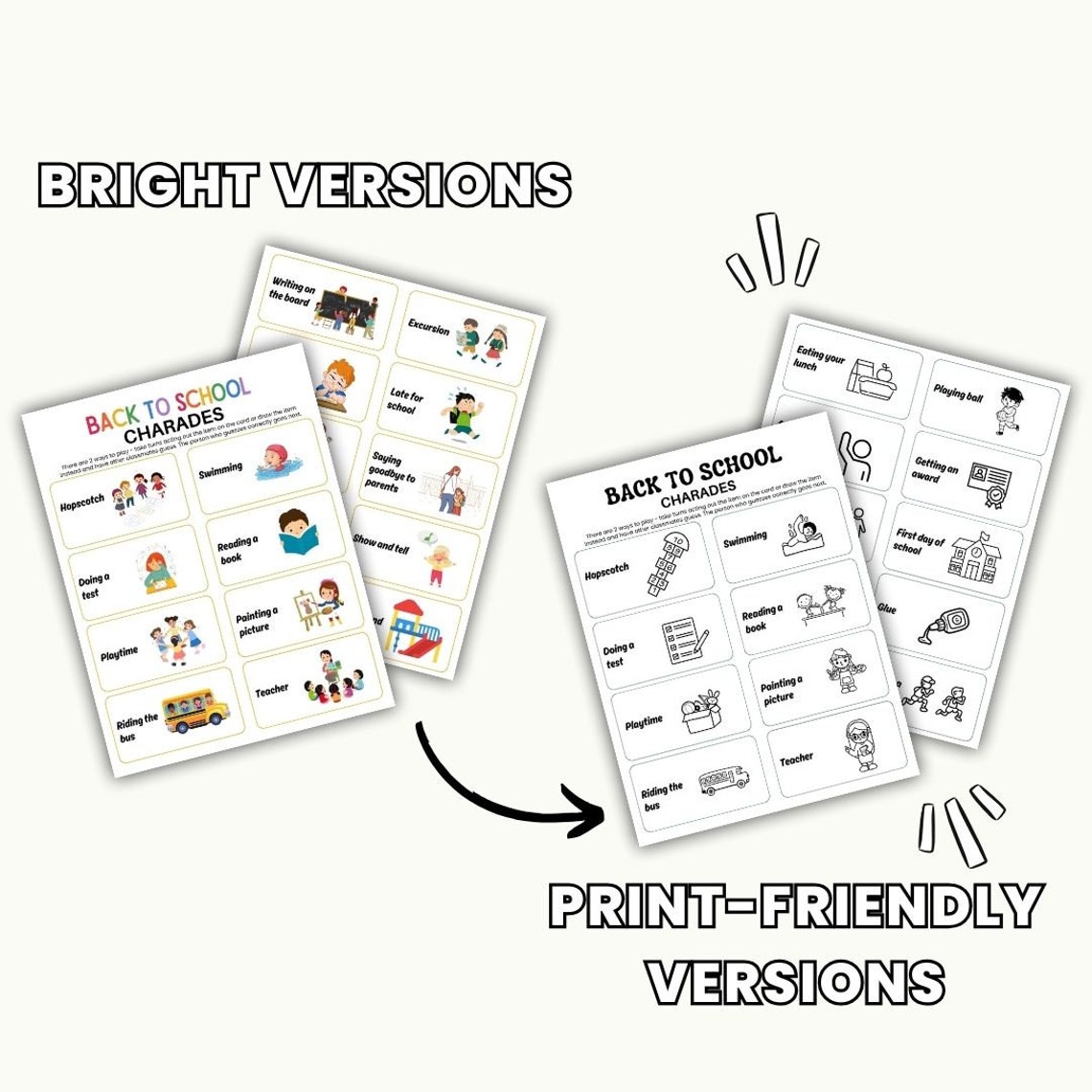 Back to School Charades Game Printable Icebreaker Game for Kids First ...