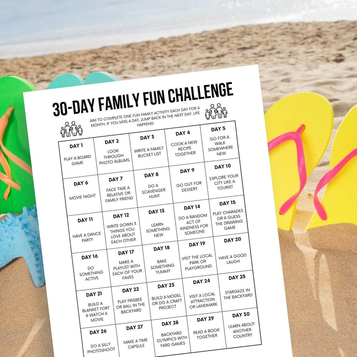 30 Day Family Fun Challenge Printable Family Fun Tracker Family Bucket ...