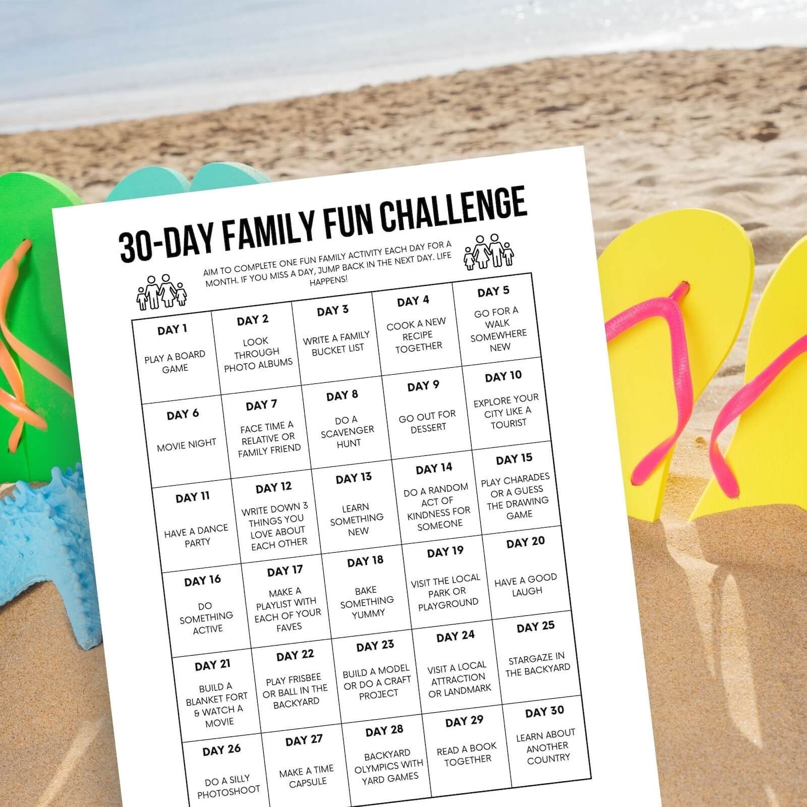 30 Day Family Fun Challenge Printable Family Fun Tracker Family Bucket ...