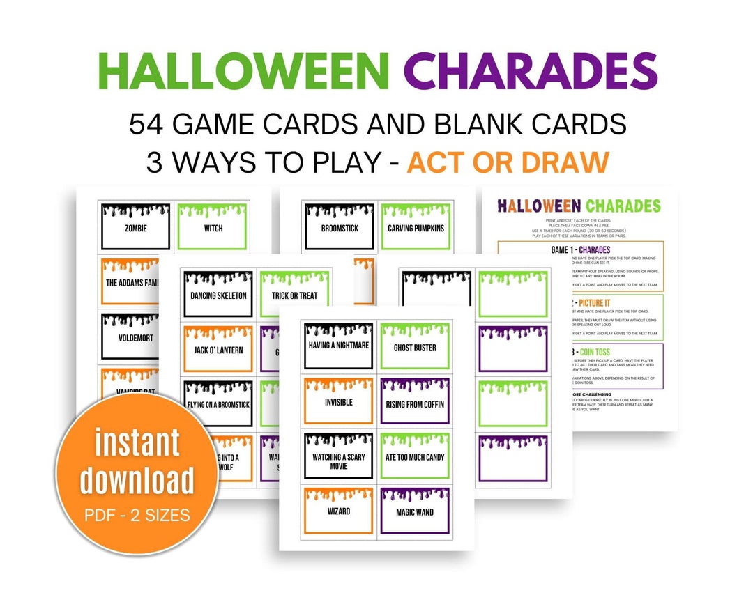 Halloween Charades Cards, Printable Halloween Games, Halloween ...