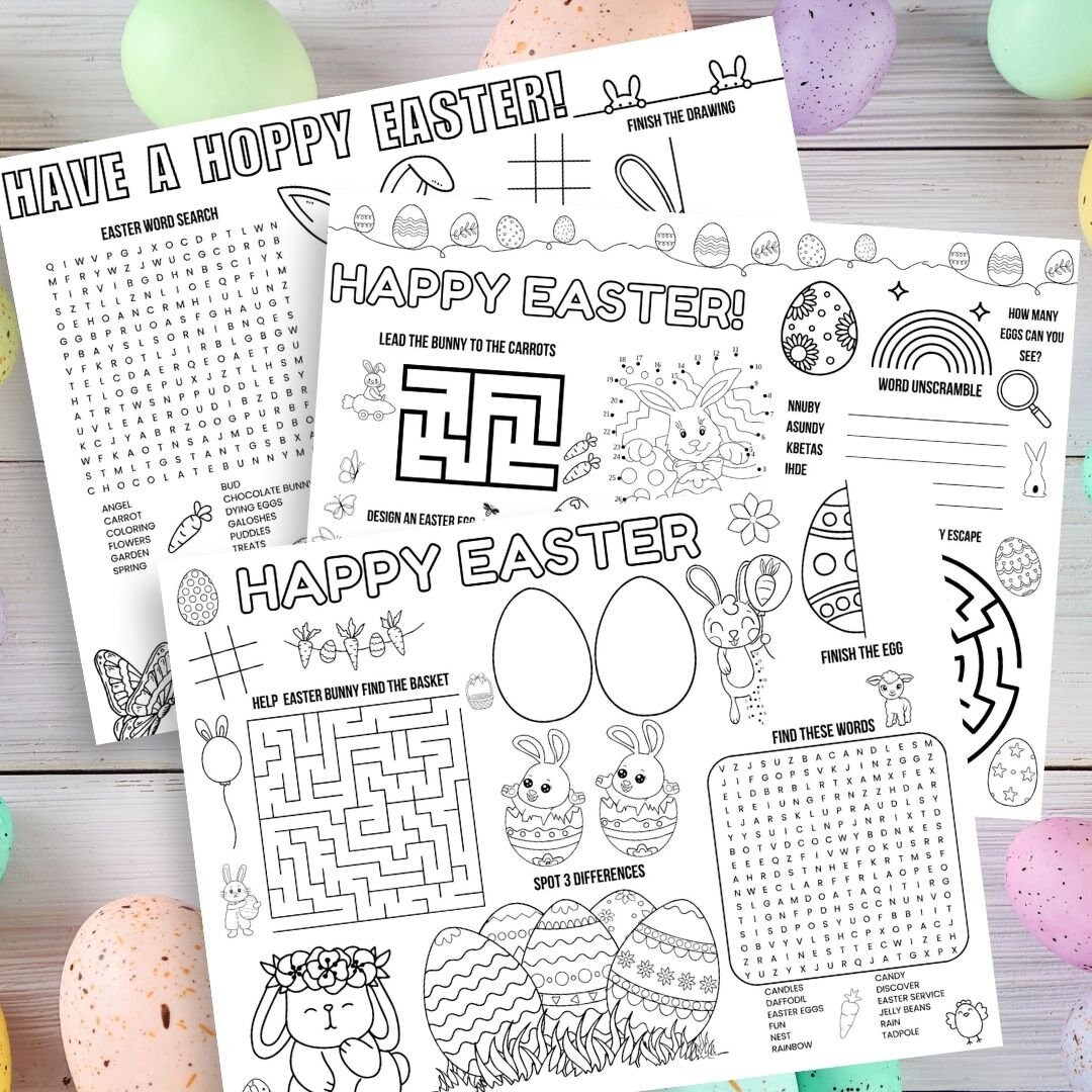 Easter Activity Placemat Printable Easter Coloring Placemat Easter ...