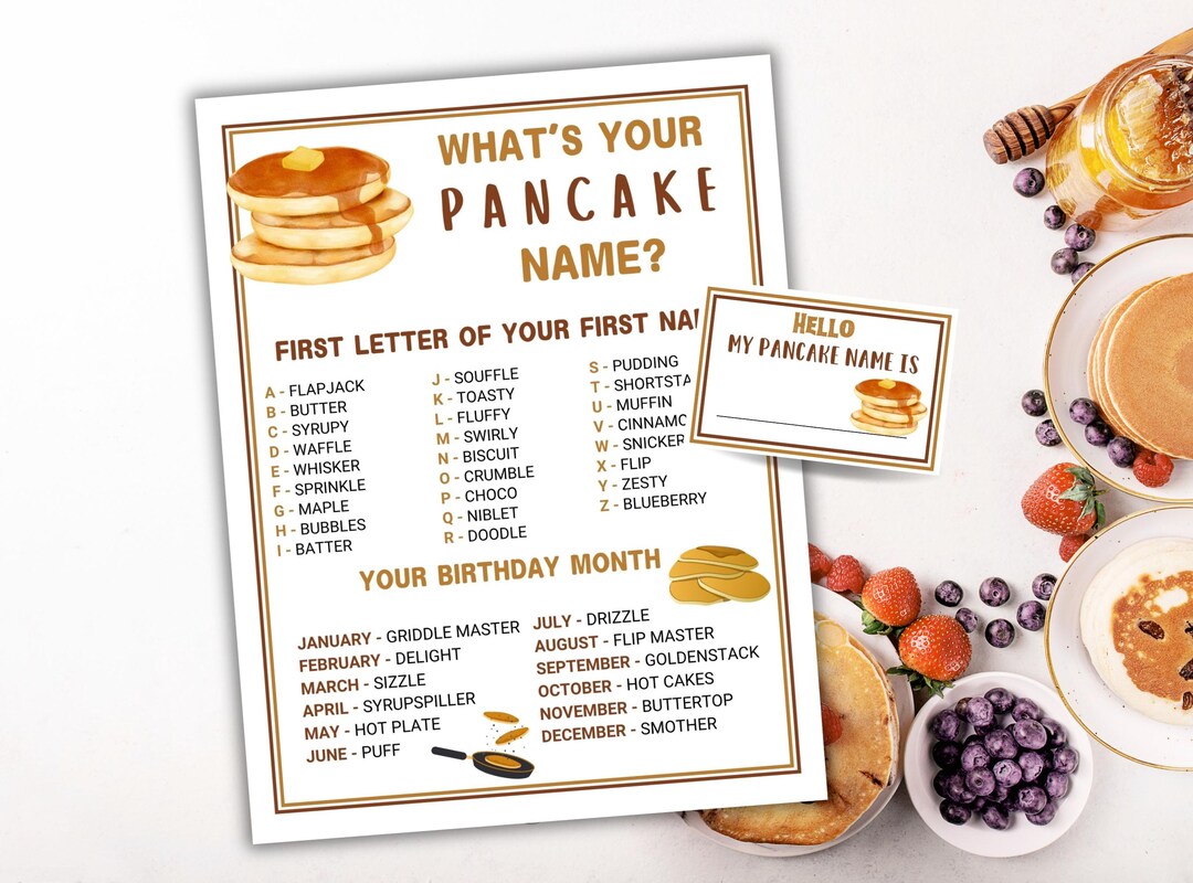 What's Your Pancake Name Game Printable Pancake Party Game Pancake Game ...