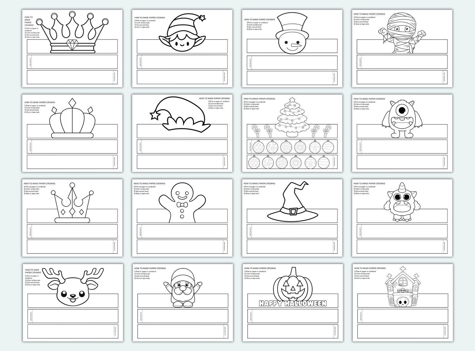 Paper Crown Bundle Printable Paper Crowns Printable Headbands Coloring ...