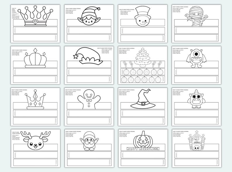 Paper Crown Bundle Printable Paper Crowns Printable Headbands Coloring ...