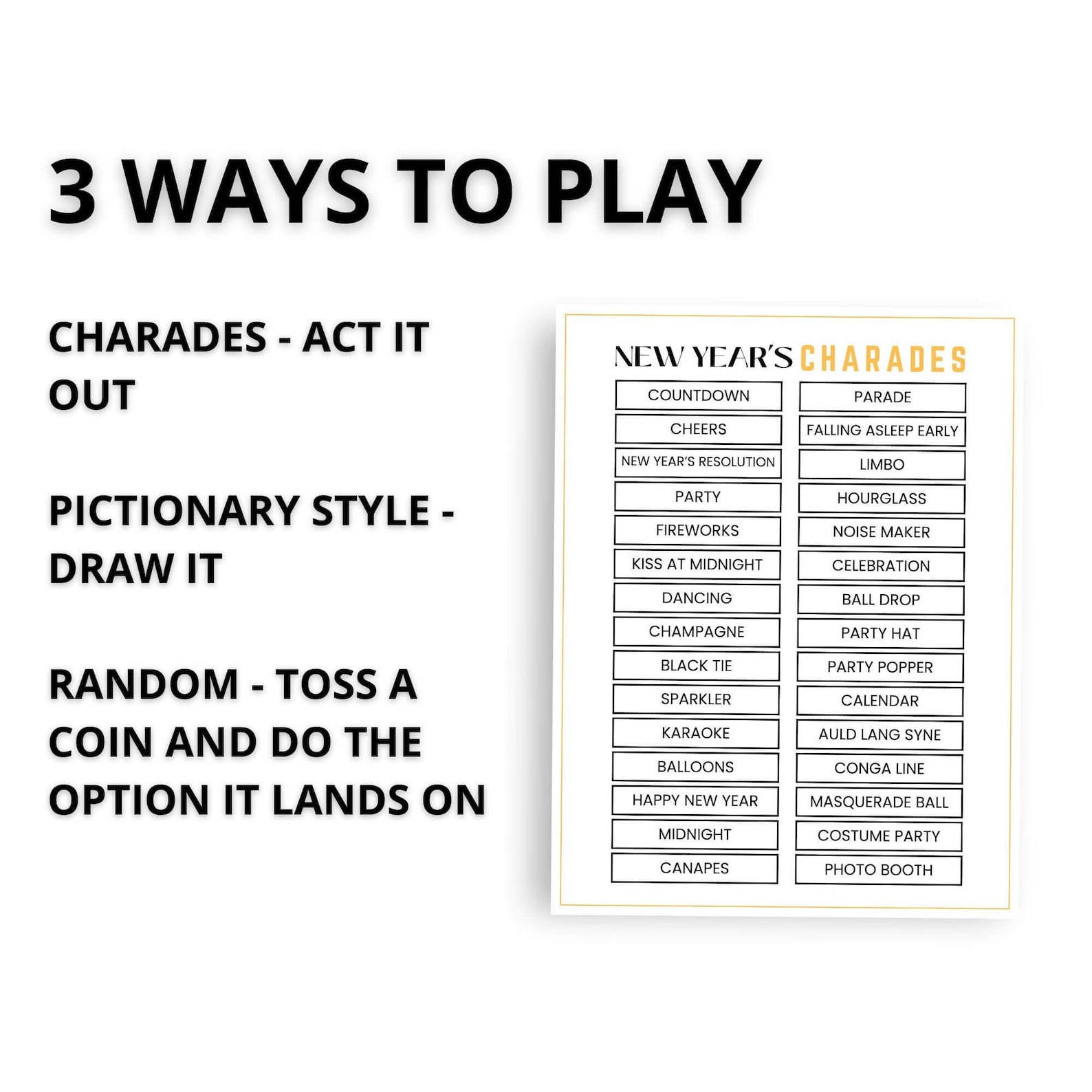 New Year's Charades Game Printable New Years Eve Charades Printable New ...