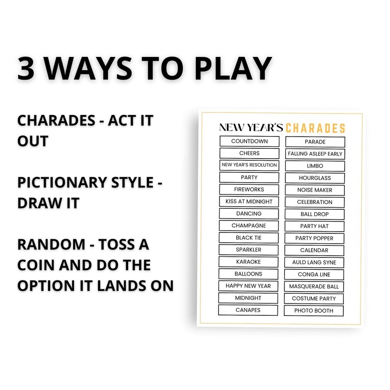 New Year's Charades Game Printable New Years Eve Charades Printable New ...