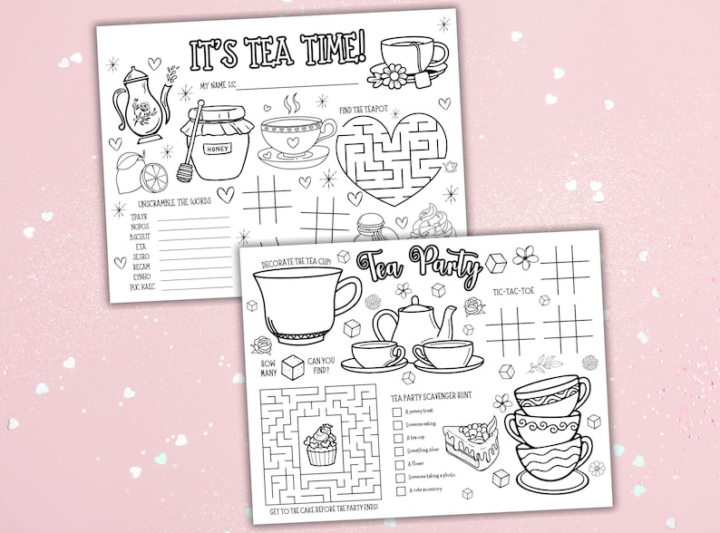 Tea Party Activity Placemat Printable Tea Party Coloring Placemat High ...