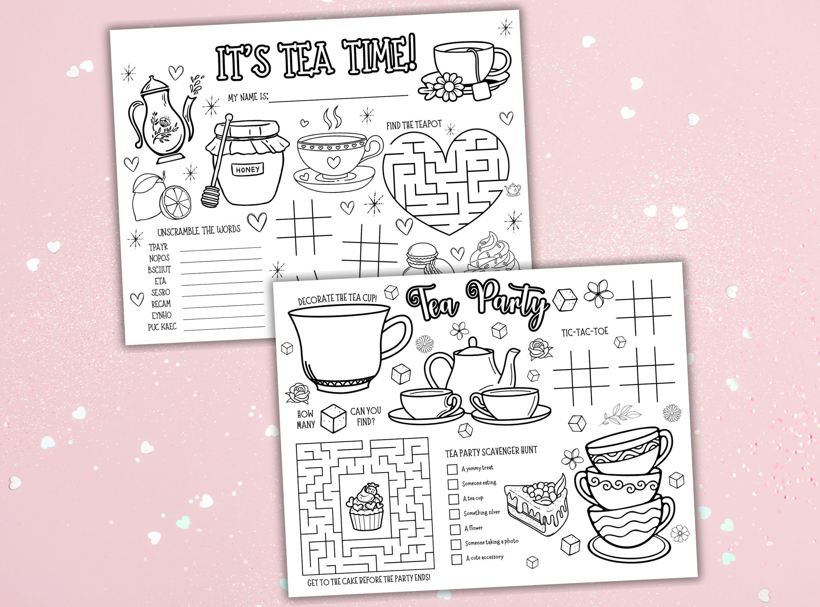 Tea Party Activity Placemat Printable Tea Party Coloring Placemat High ...