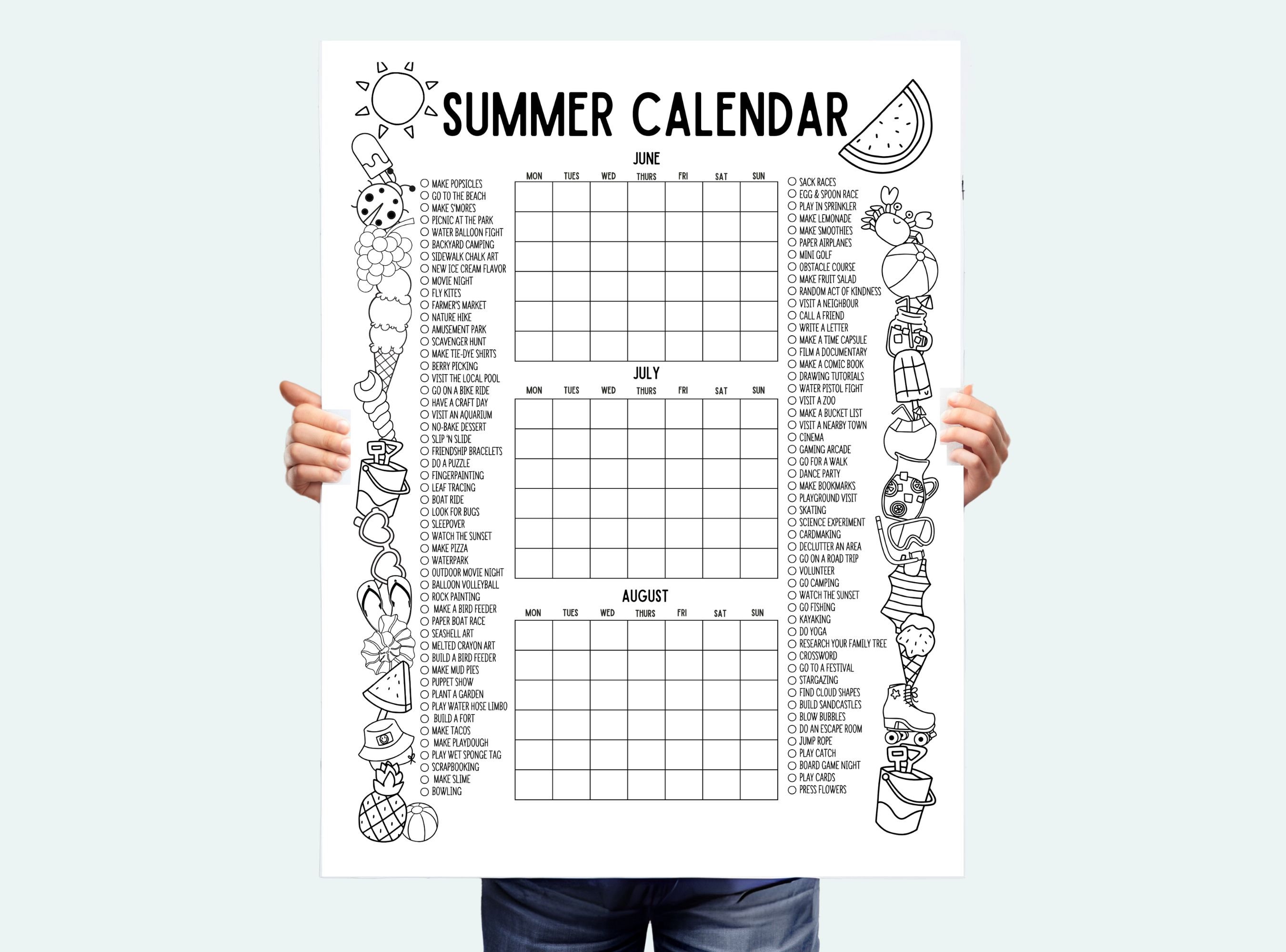 Printable Summer Calendar 2025 Summer Activities Calendar Summer ...