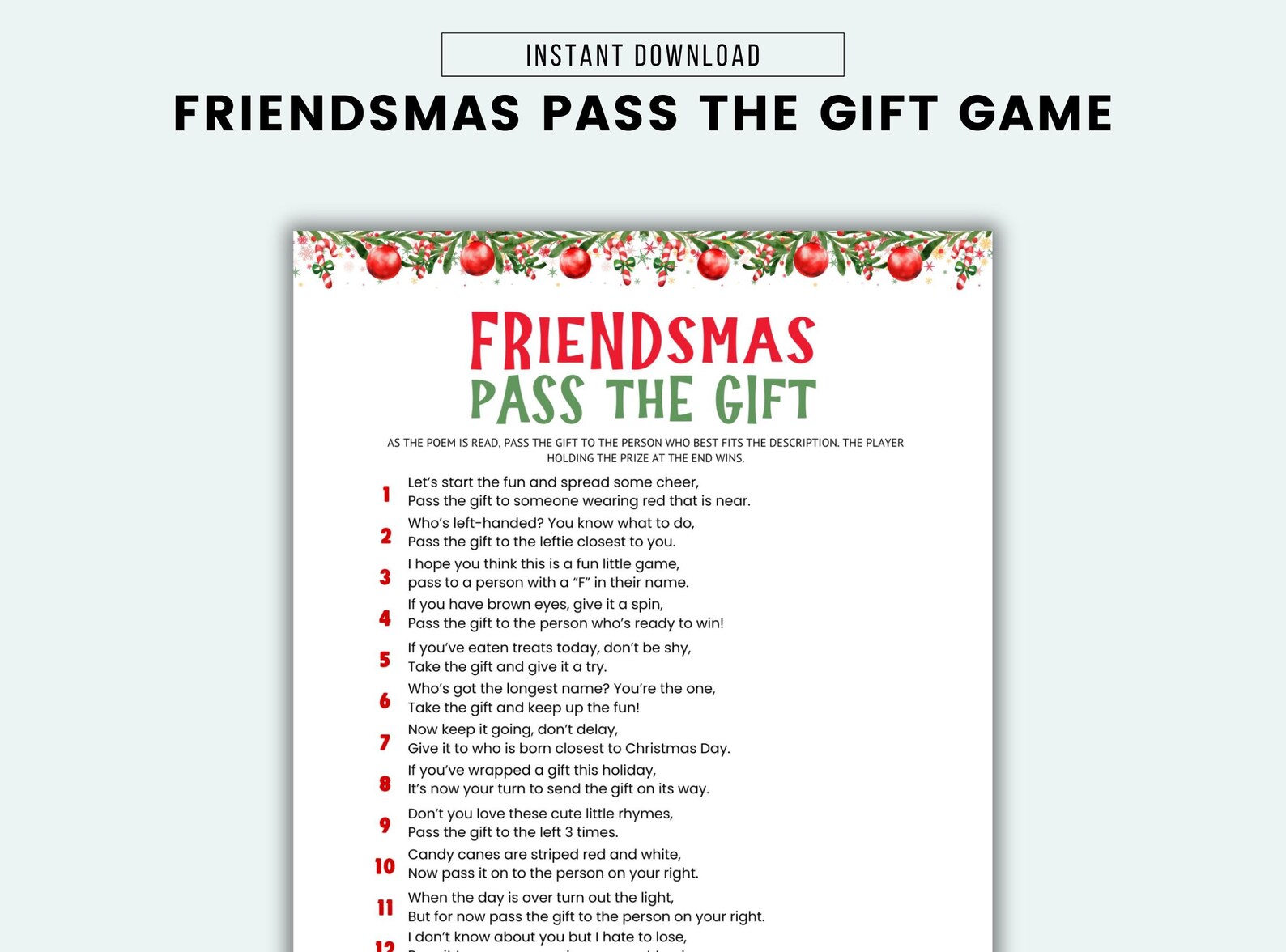 Friendsmas Pass the Gift Game Printable Christmas Game Christmas Pass ...