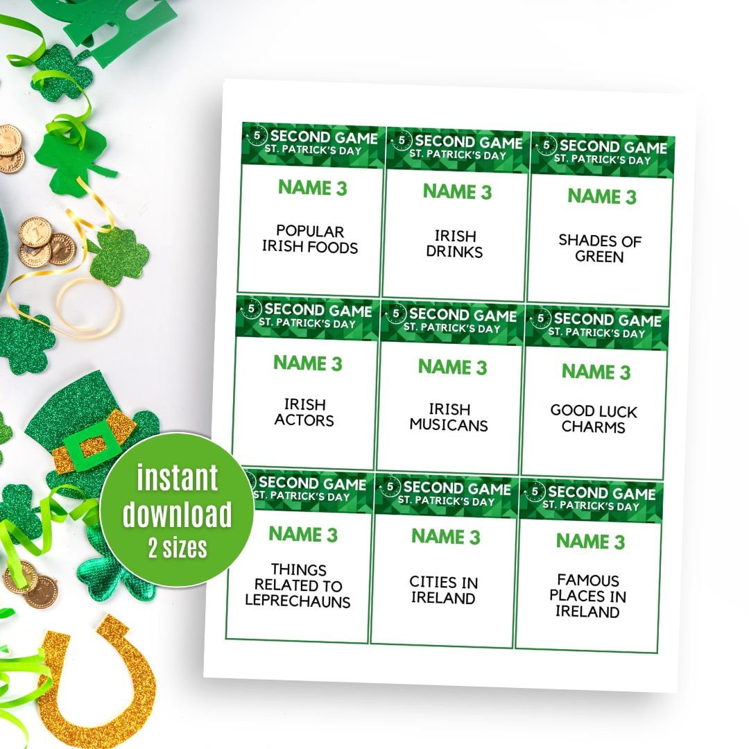 St Patrick's Day 5 Second Game Printable St Patricks 5 Seconds Game St ...