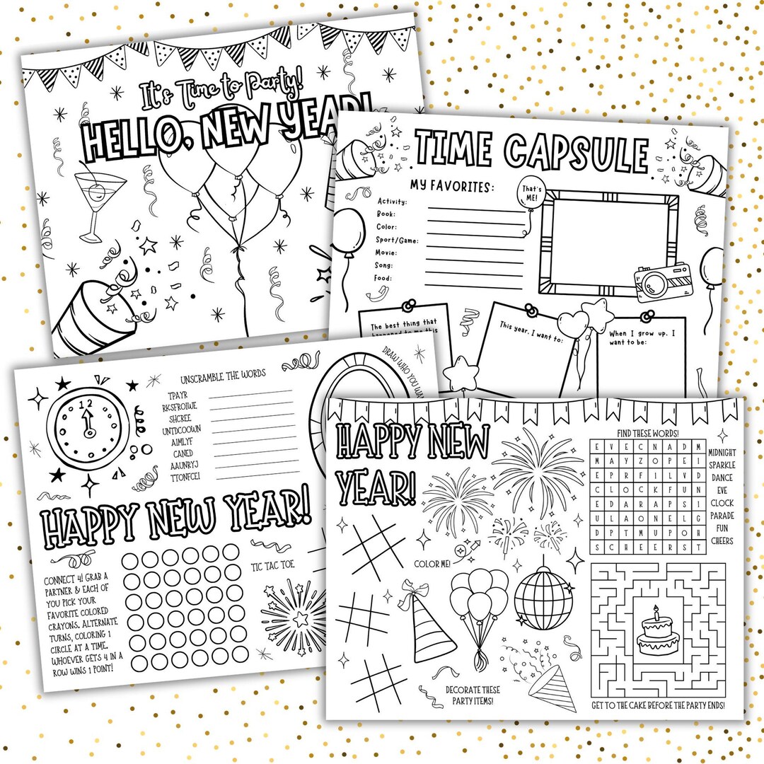 New Years Activity Placemat Printable New Years Eve Activity Sheet NYE ...