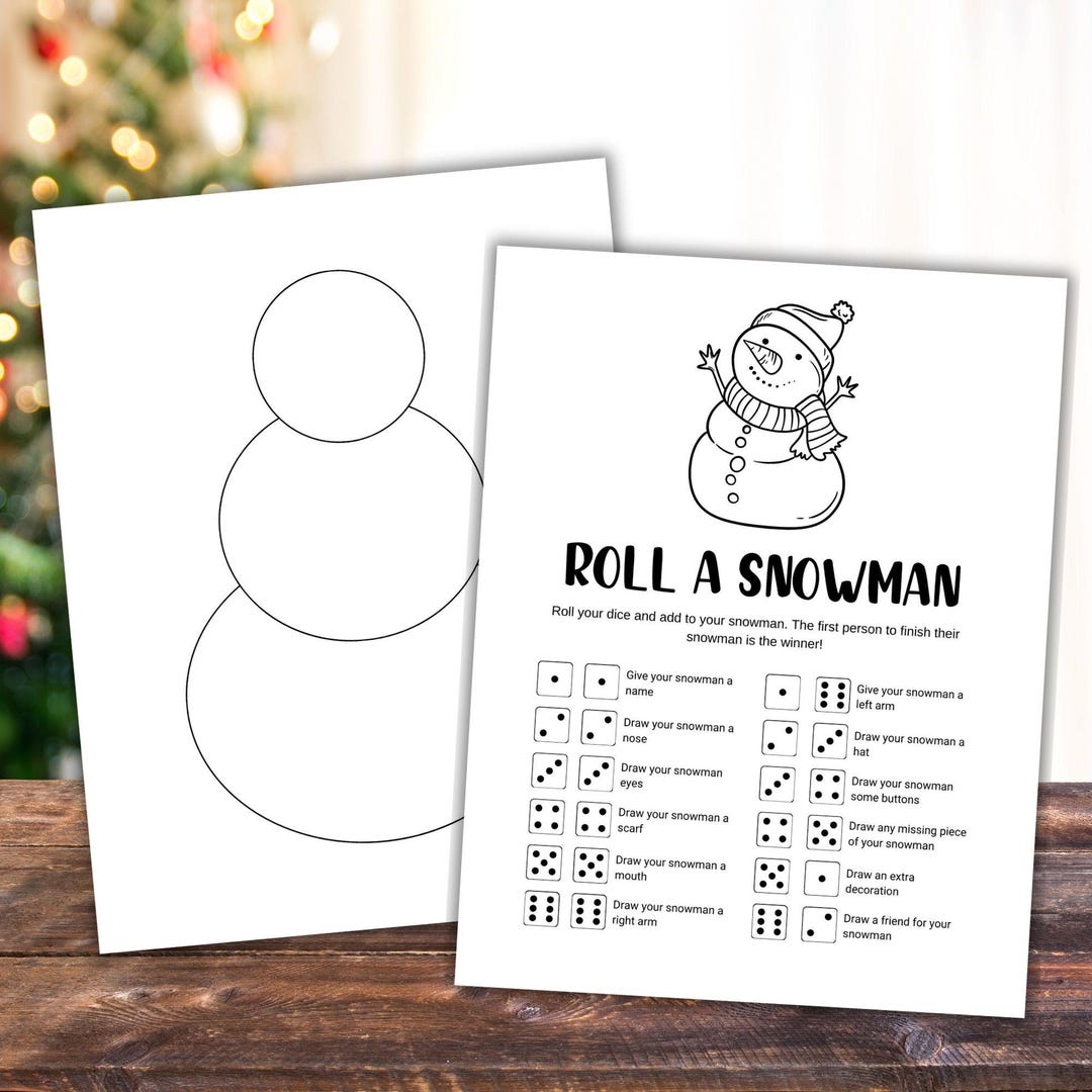 Christmas Roll A Snowman Game Printable Christmas Dice Game Build A ...