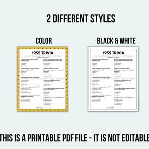 1955 Trivia Game Printable 70th Birthday Games Born in 1955 Game ...