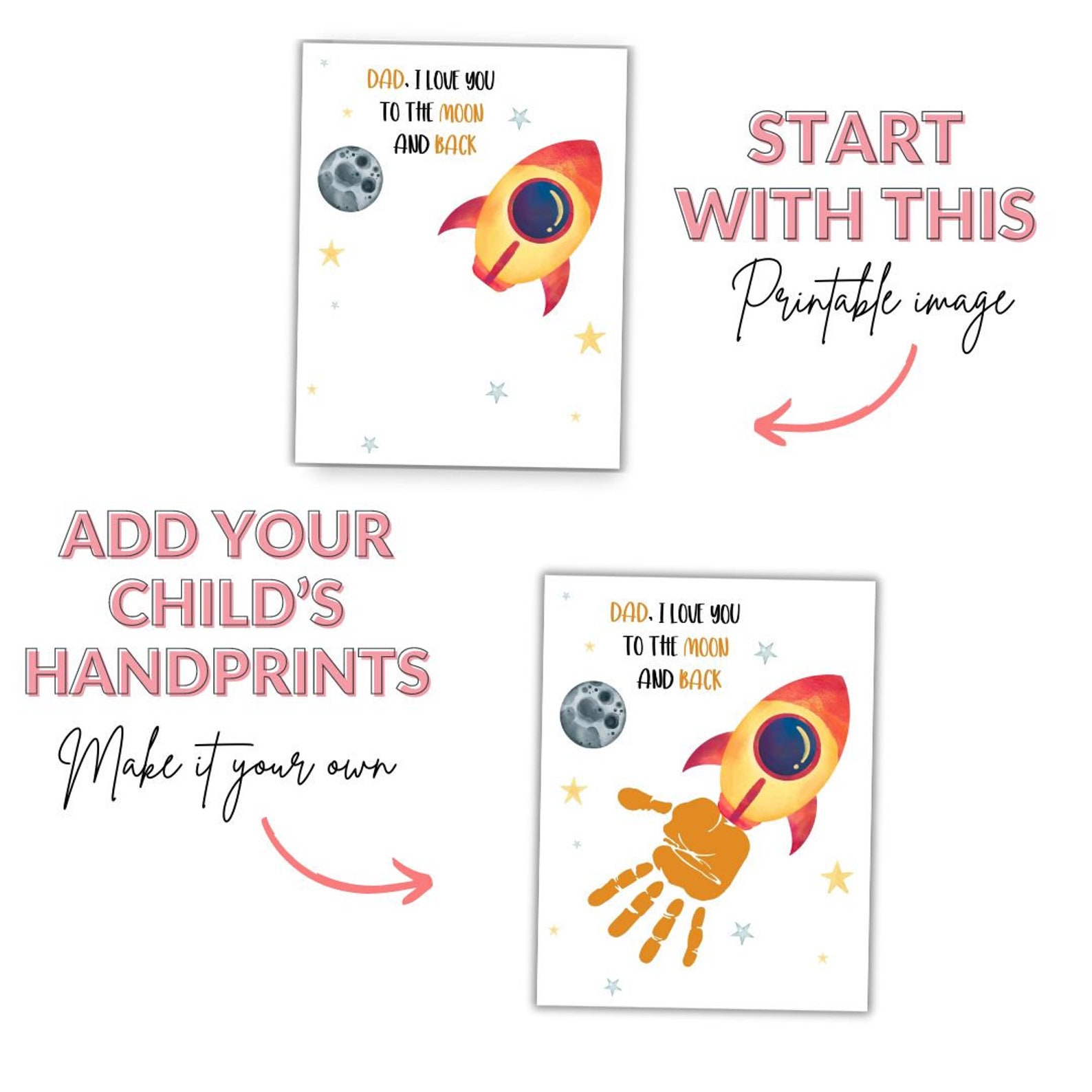 Father's Day Handprint Art Printable Love You to the Moon Rocket ...
