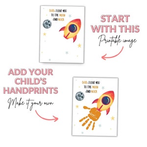 Father's Day Handprint Art Printable Love You to the Moon Rocket ...