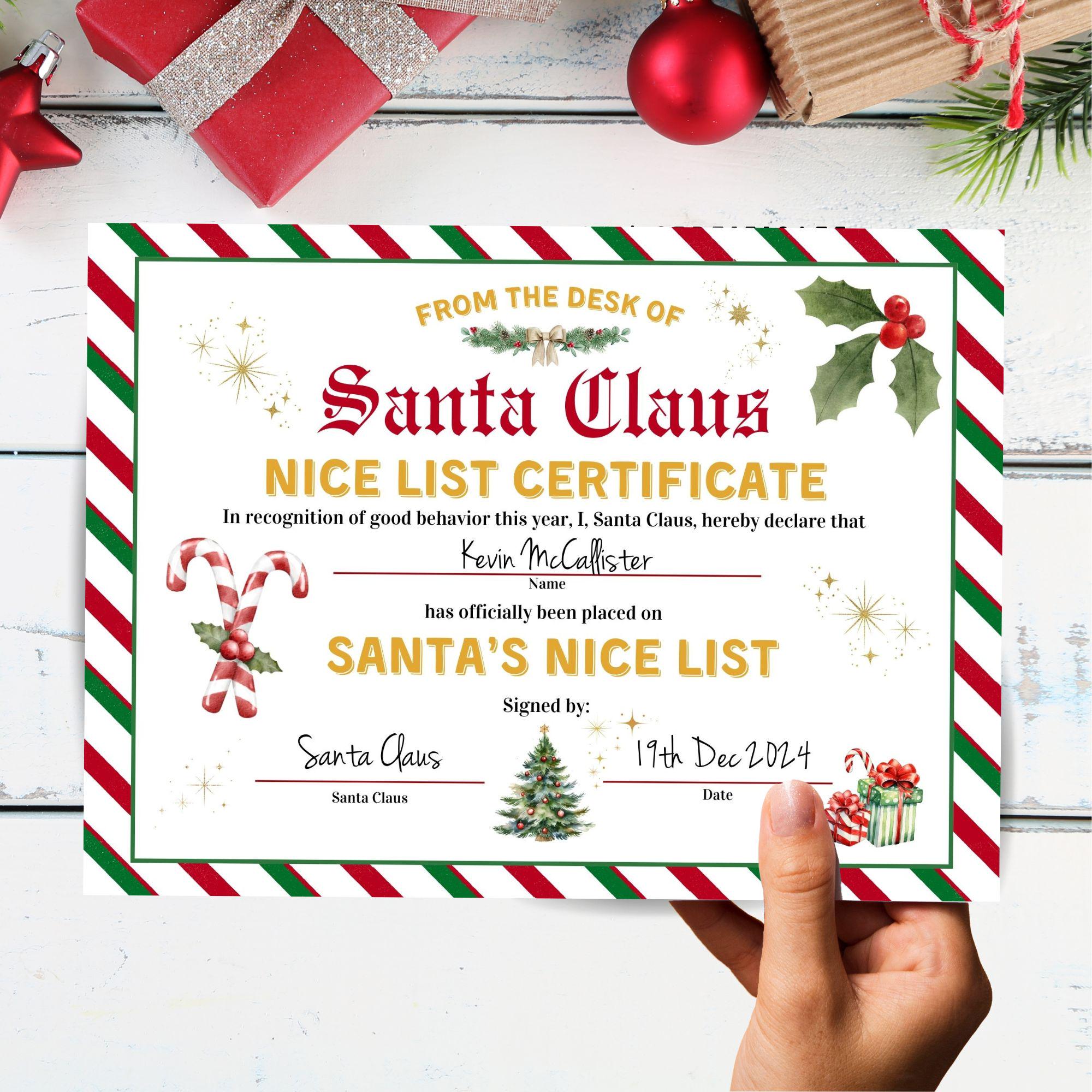 Christmas Nice List Certificate Santa Claus Note Editable Nice List ...
