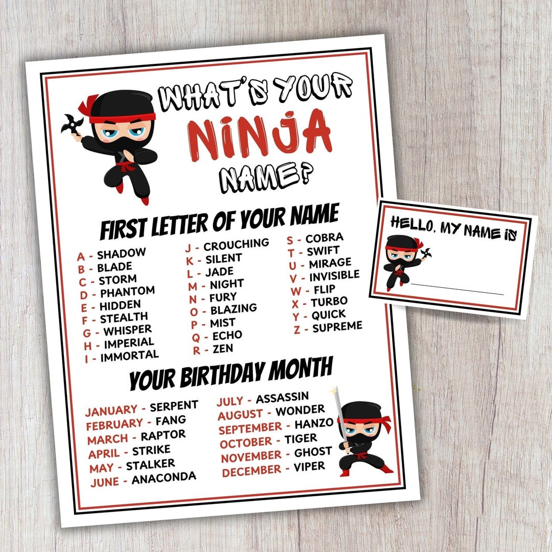 What's Your Ninja Name Party Game Printable Ninja Party Game Ninja Name ...