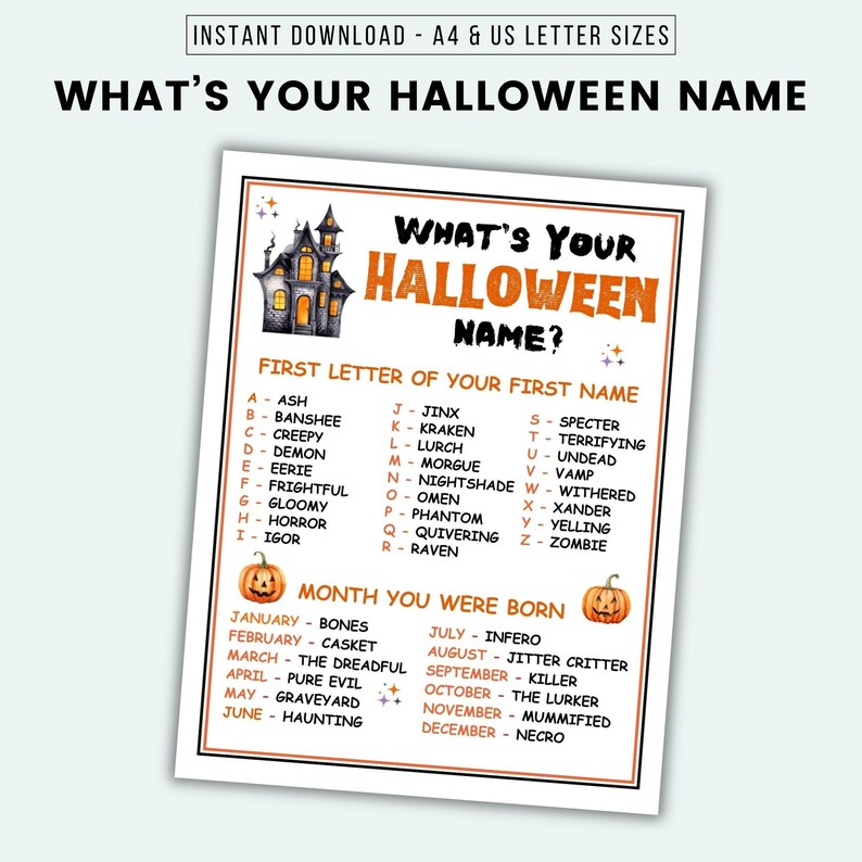 What's Your Halloween Name Party Game Printable Halloween Game ...