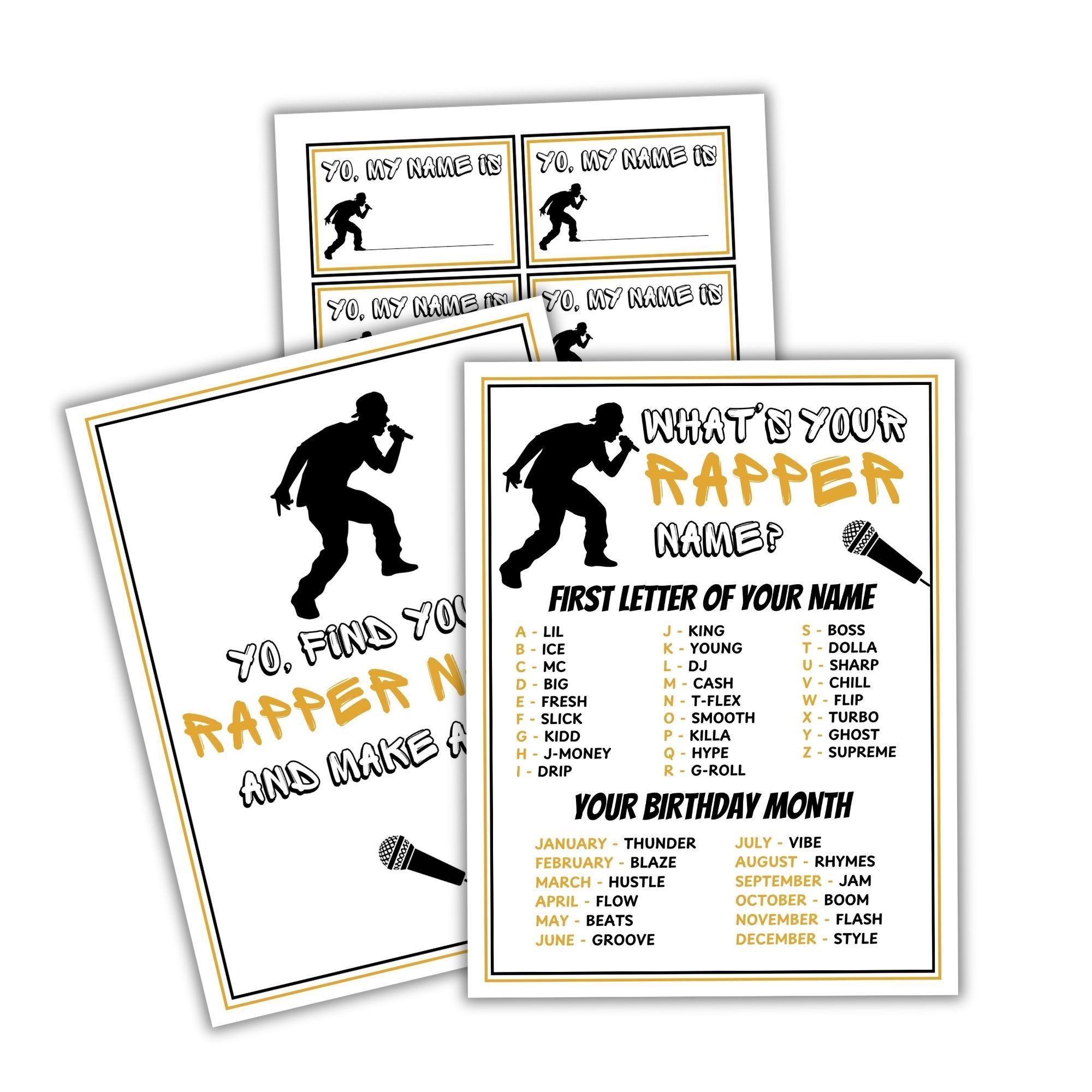 What's Your Rapper Name Party Game Printable Hip Hop Party Game Rapper ...