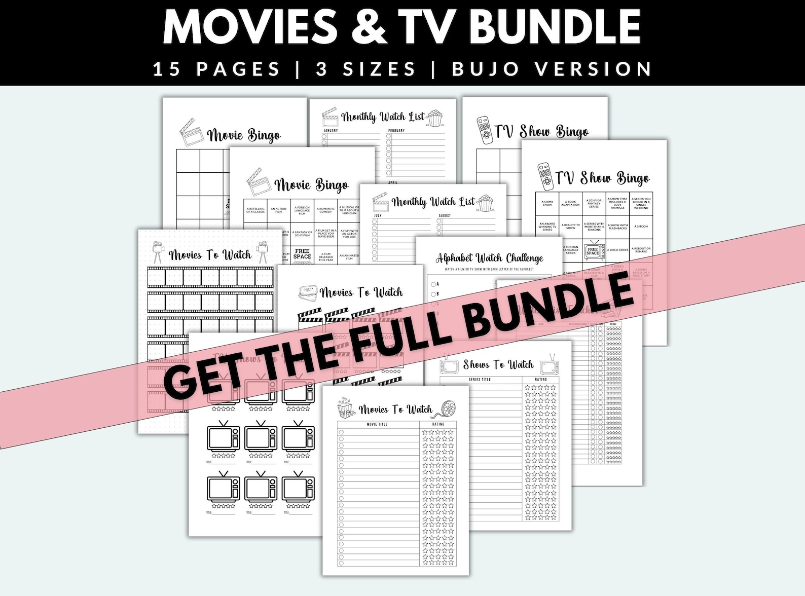 Movies to Watch Printable Bullet Journal Page PDF Movie Tracker BUJO ...