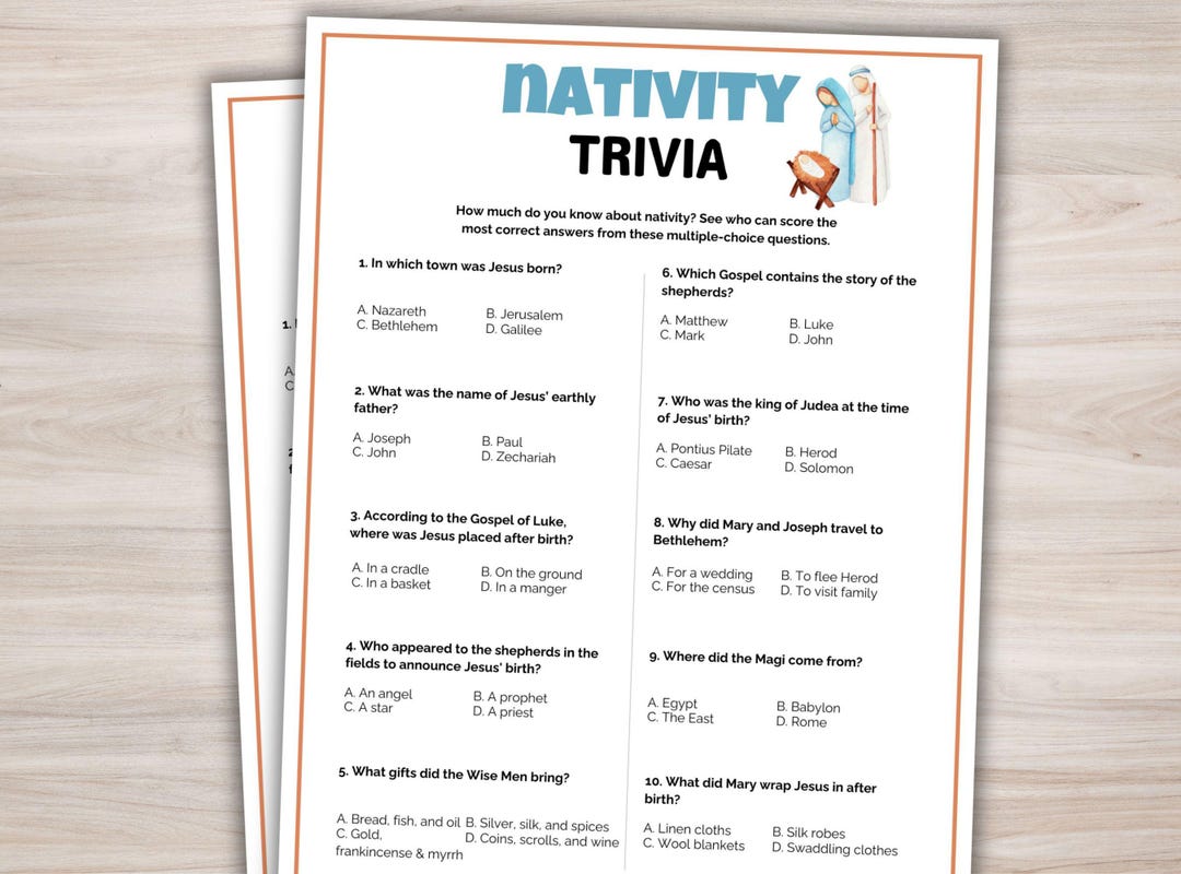Nativity Trivia Game Christmas Trivia Nativity Game Printable Nativity ...