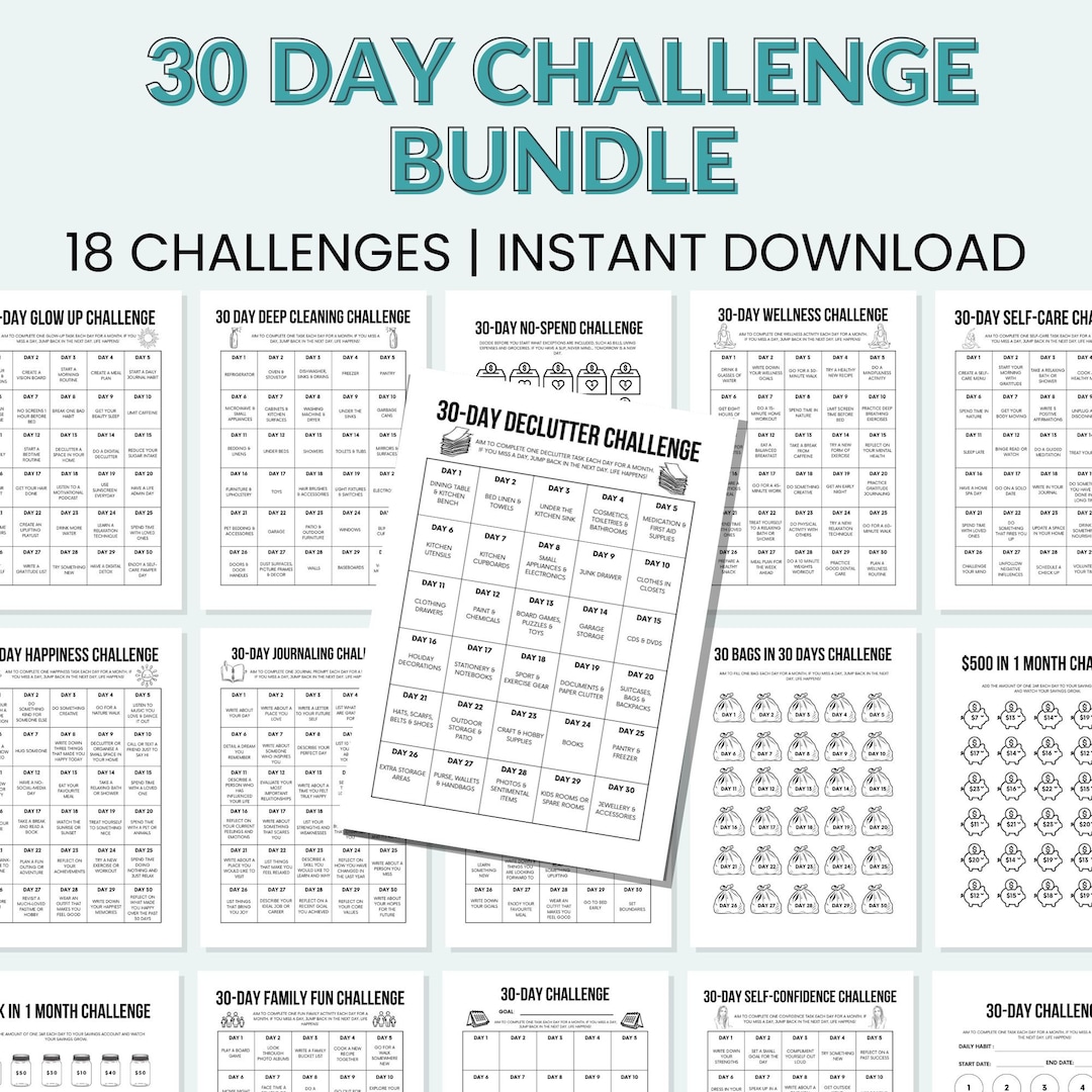 30 Day Challenge Bundle Printable 30 Day Challenge Tracker 30 Day ...