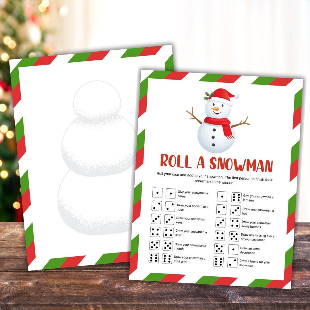 Christmas Roll A Snowman Game Printable Christmas Dice Game Build A ...