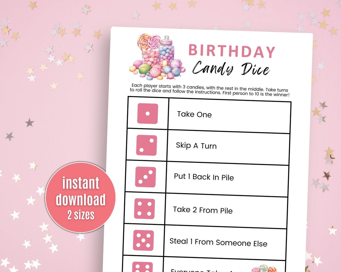 Birthday Candy Dice Game Printable Birthday Party Game for Kids ...