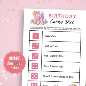 Birthday Candy Dice Game Printable Birthday Party Game for Kids ...
