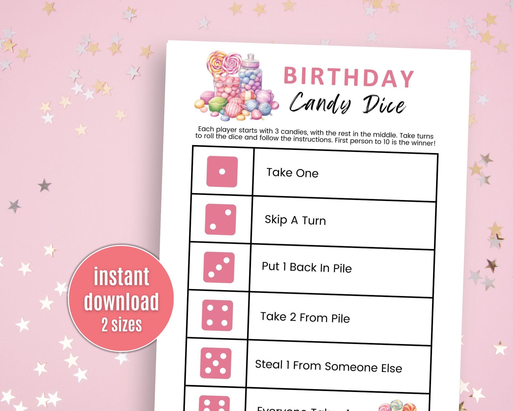 Birthday Candy Dice Game Printable Birthday Party Game for - Etsy