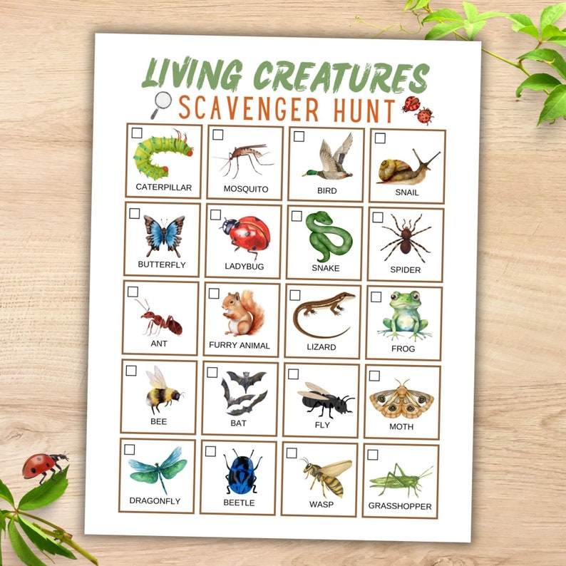Nature Scavenger Hunt Printable for Kids Insect Scavenger Hunt Animal ...