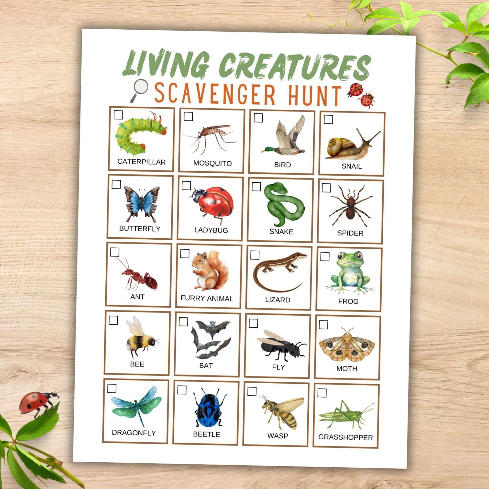 Nature Scavenger Hunt Printable for Kids Insect Scavenger Hunt Animal ...