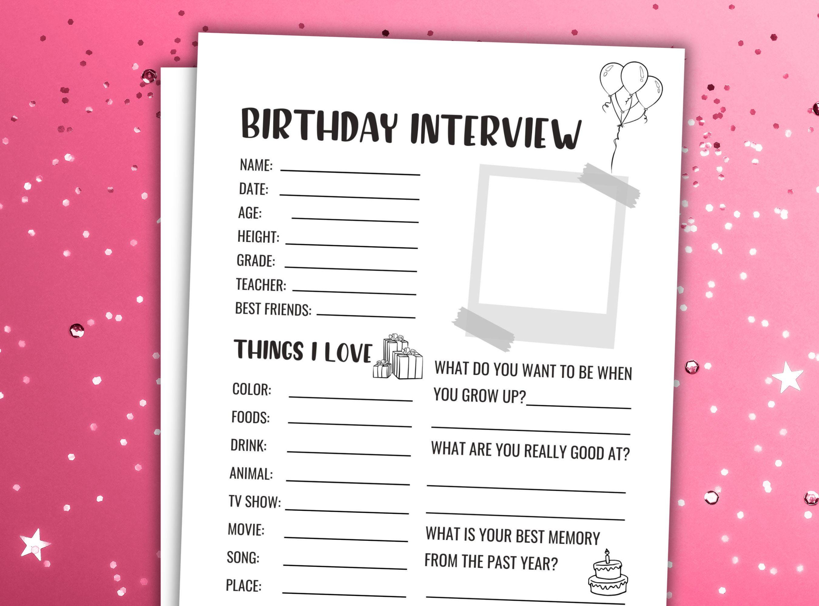Kids Birthday Interview Printable Birthday Keepsake Printable Birthday ...