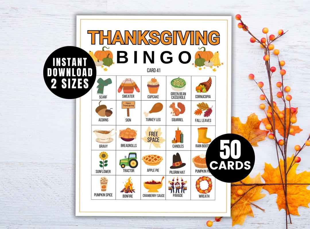 Thanksgiving Bingo Game Printable Bingo Cards Kids Thanksgiving Party ...