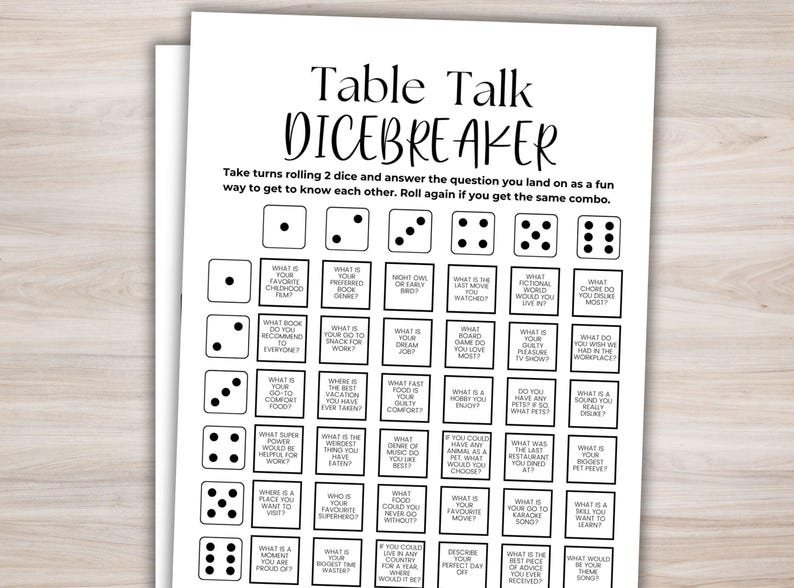 Coworker Dicebreaker Game Office Party Game Printable Team Building ...