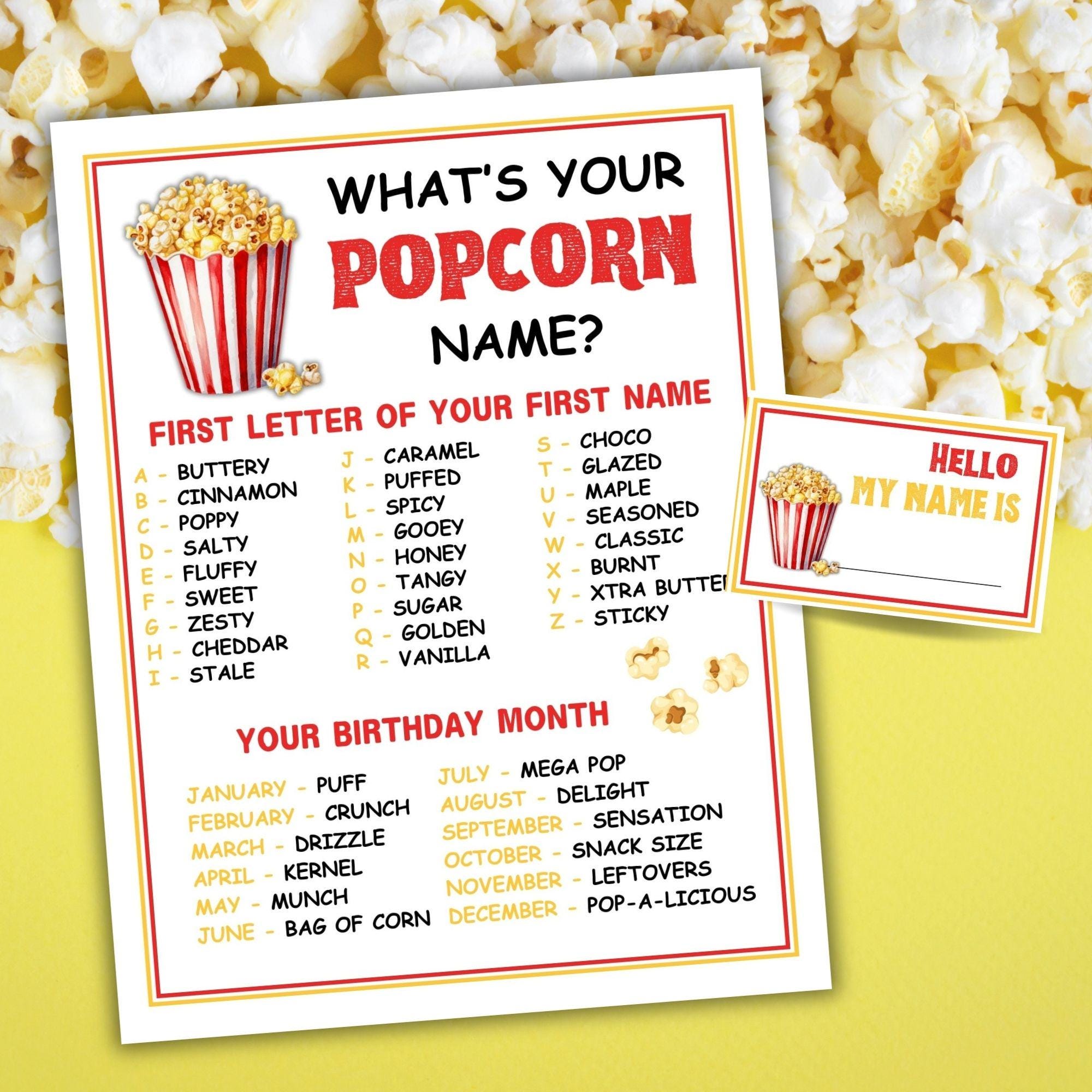 What's Your Popcorn Name Party Game Printable Movie Night Party Game ...