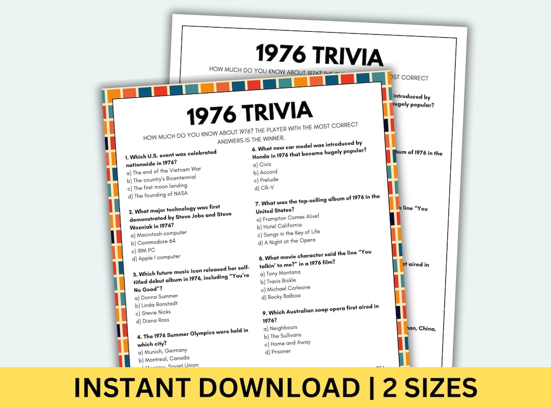 1976 Trivia Game Printable 50th Birthday Games Born in 1976 Game ...