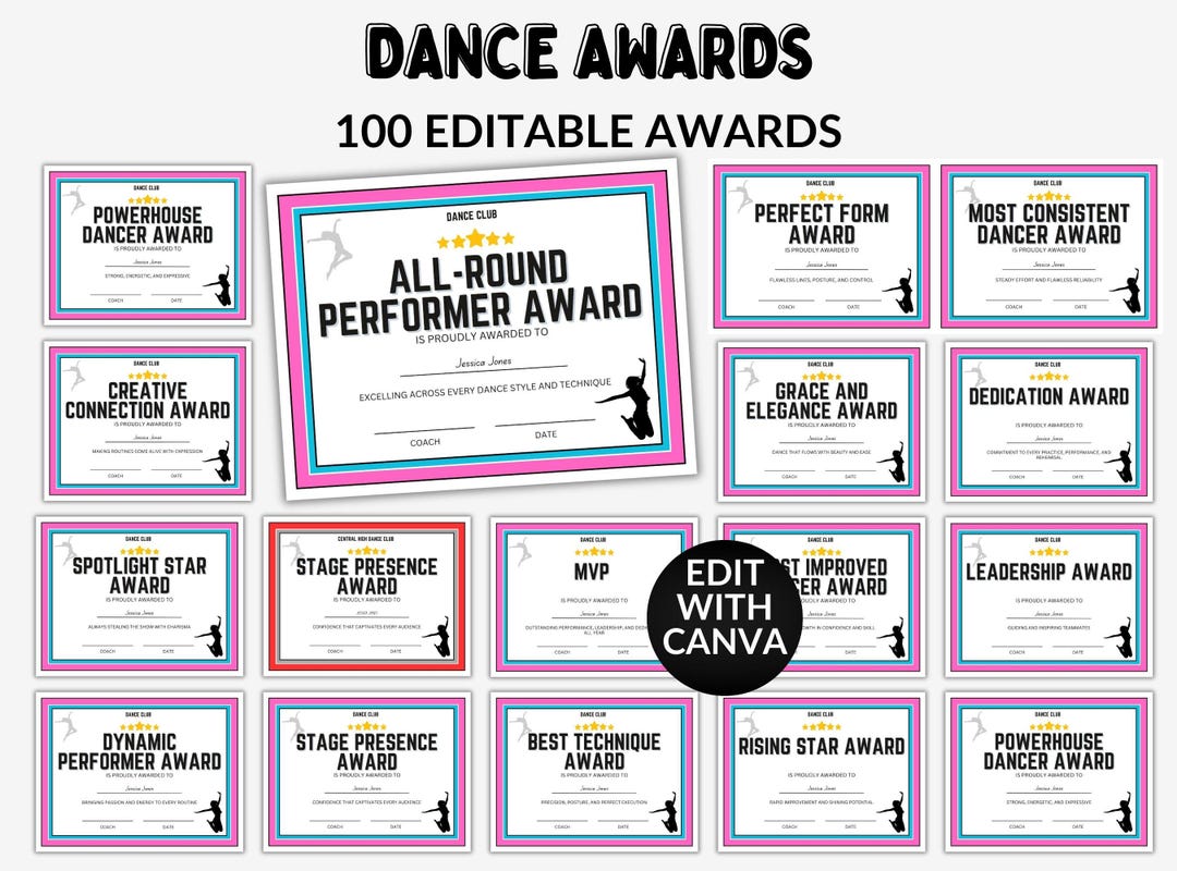Editable Dancing Award Certificates Dance Team Awards End of Season ...
