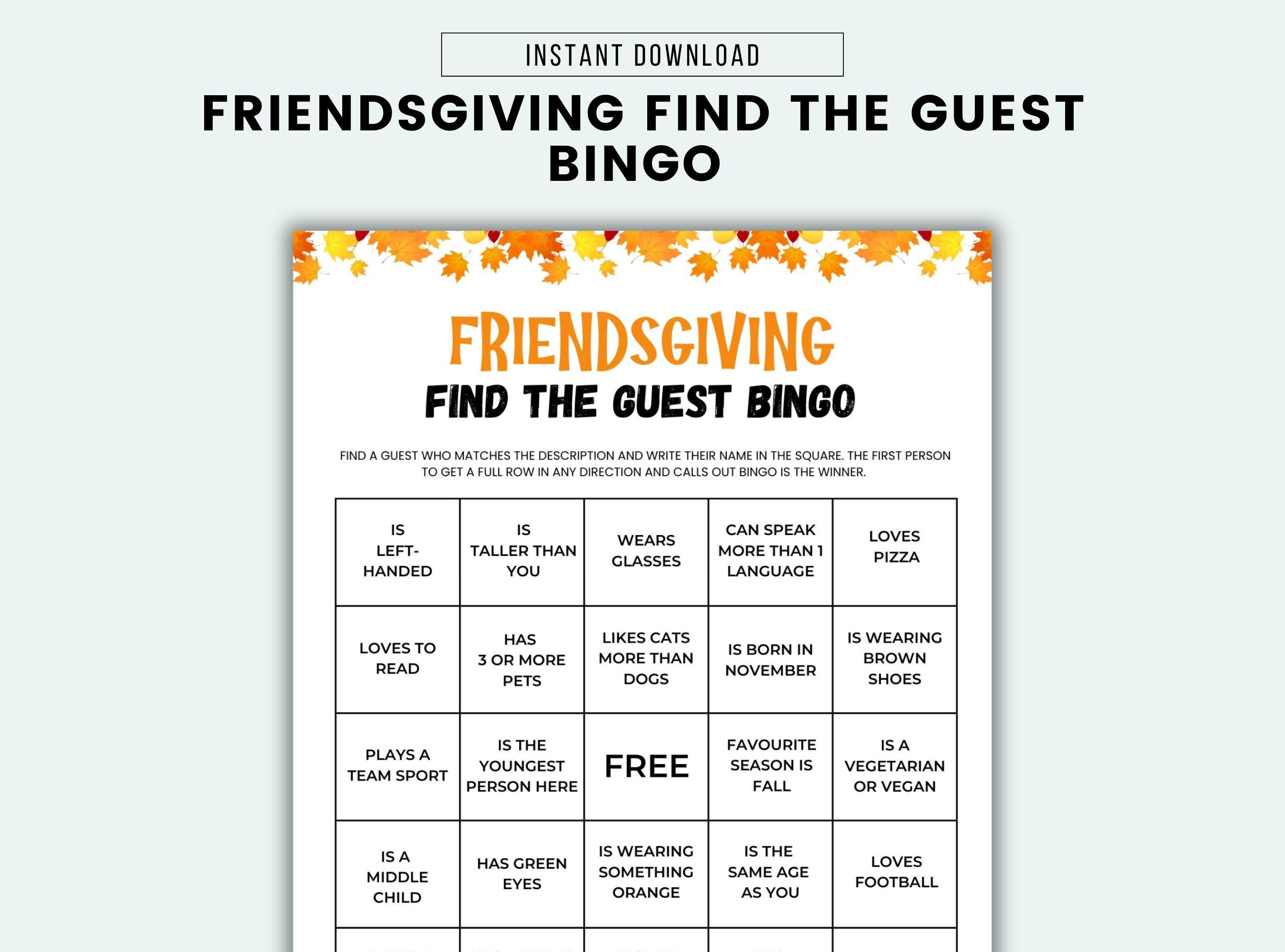 Friendsgiving Find the Guest Bingo Printable Thanksgiving Game ...